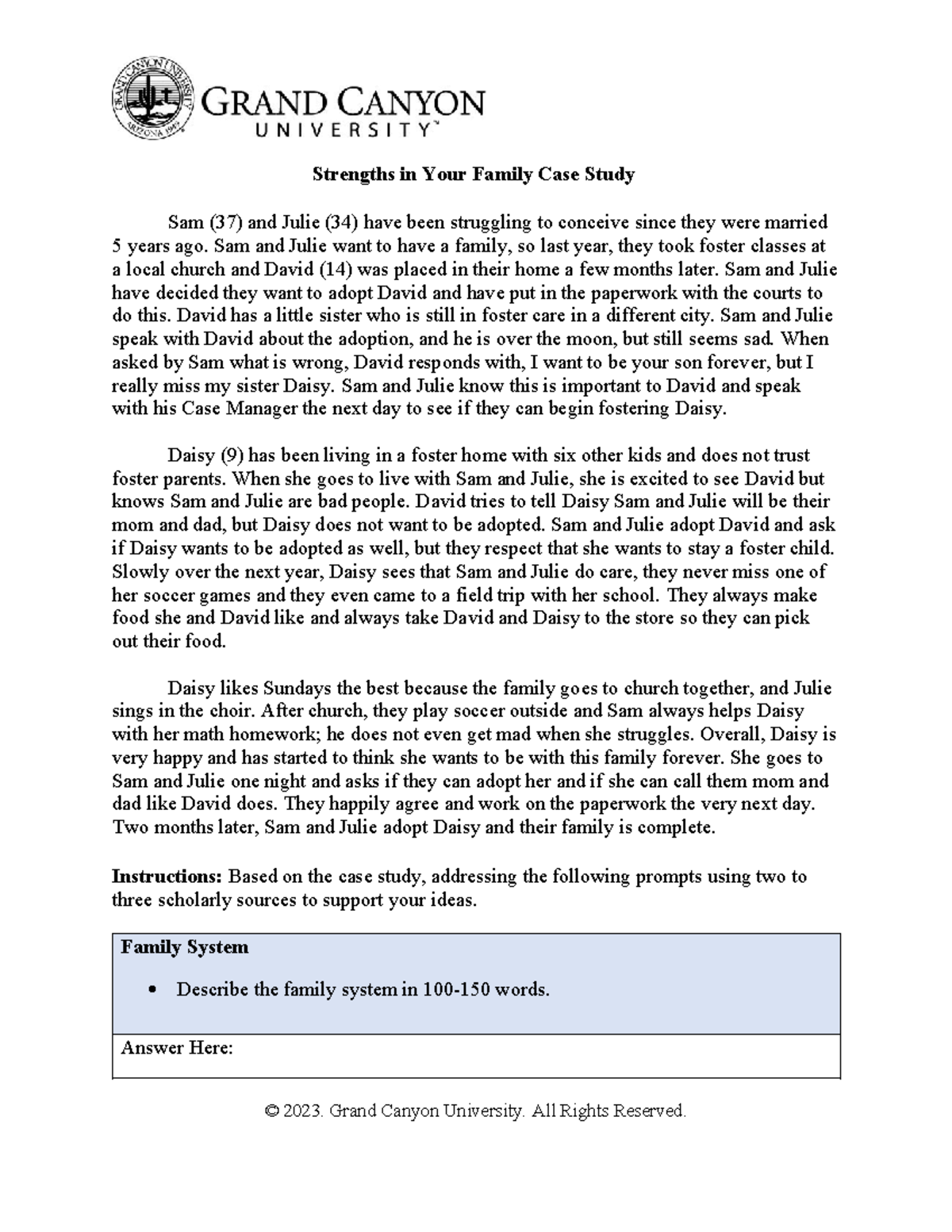 Topic 2 - Strengths in your family case study - Strengths in Your ...