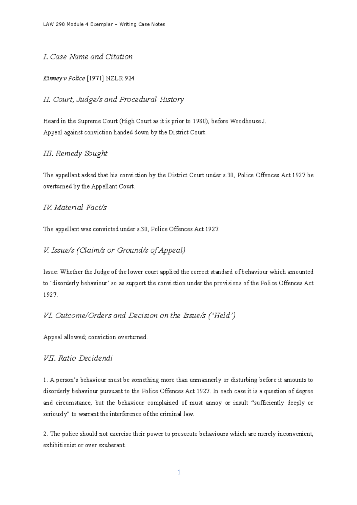 Kinney Exemplar casenote - LAW 298 Module 4 Exemplar – Writing Case ...