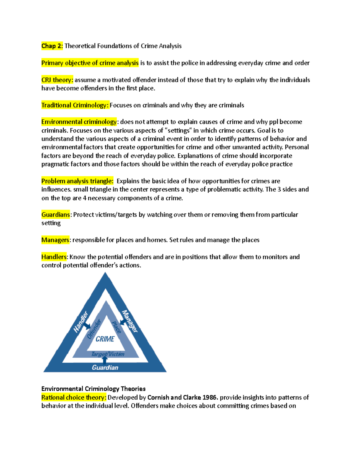 Crj 156 Chap 2 - Chapter 2 summary of Crime Analysis - Chap 2: Theoretical Foundations of Crime ...