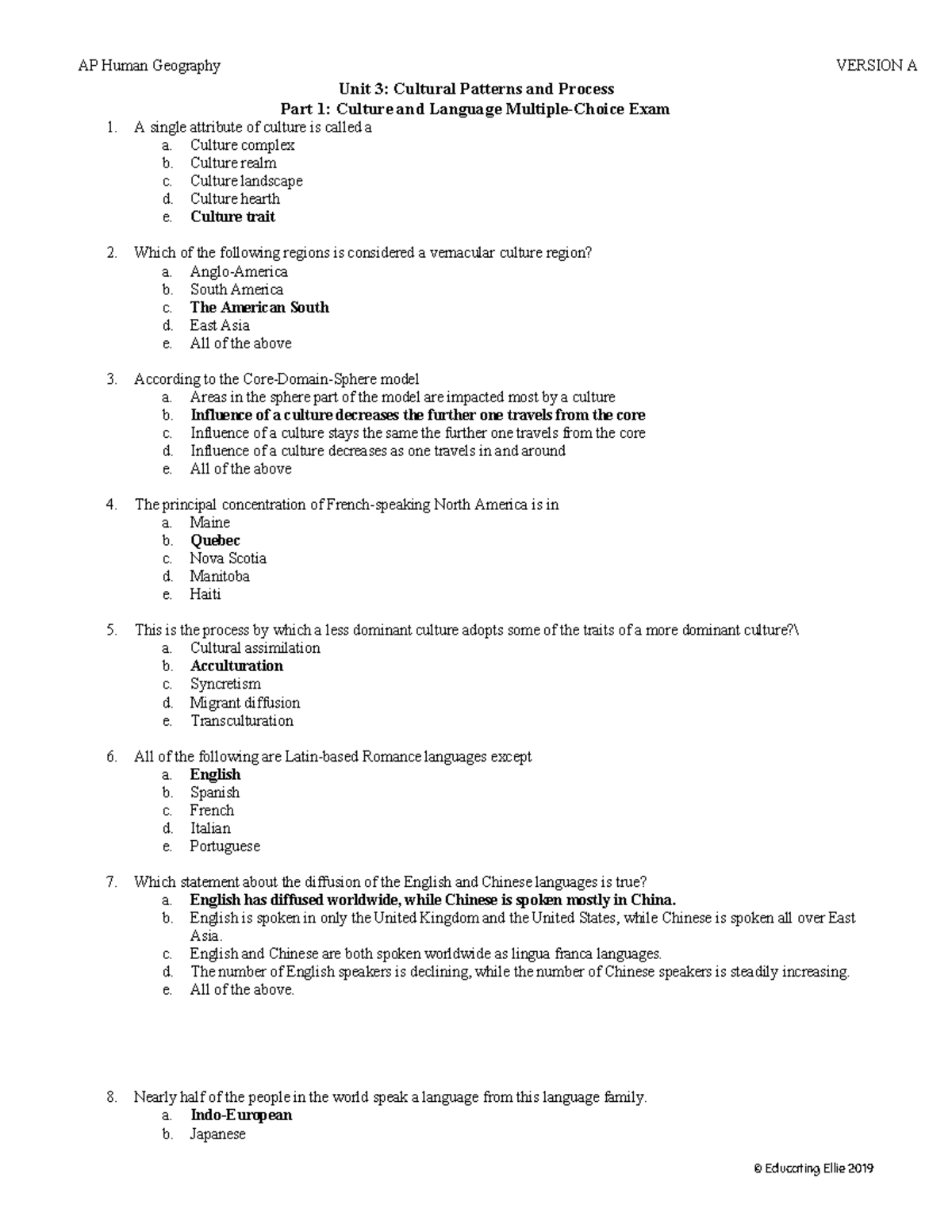 AP Human Geography - Cultural Patterns and Processes Culture and ...
