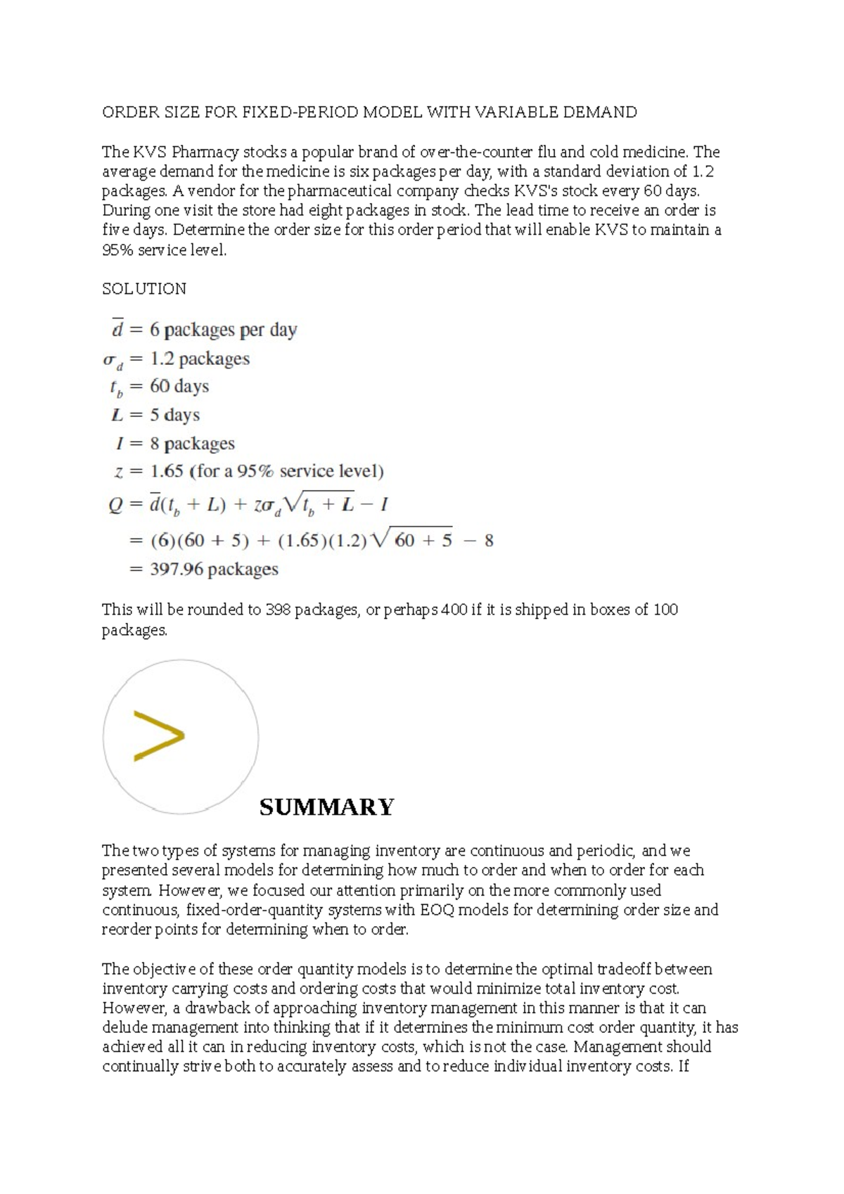 Intro to History - ORDER SIZE FOR FIXED-PERIOD MODEL WITH VARIABLE ...