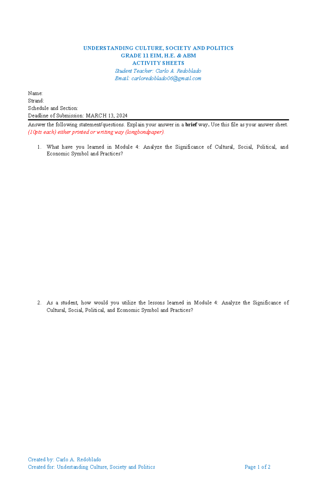 UCSP- Activity- Sheets - UNDERSTANDING CULTURE, SOCIETY AND POLITICS ...