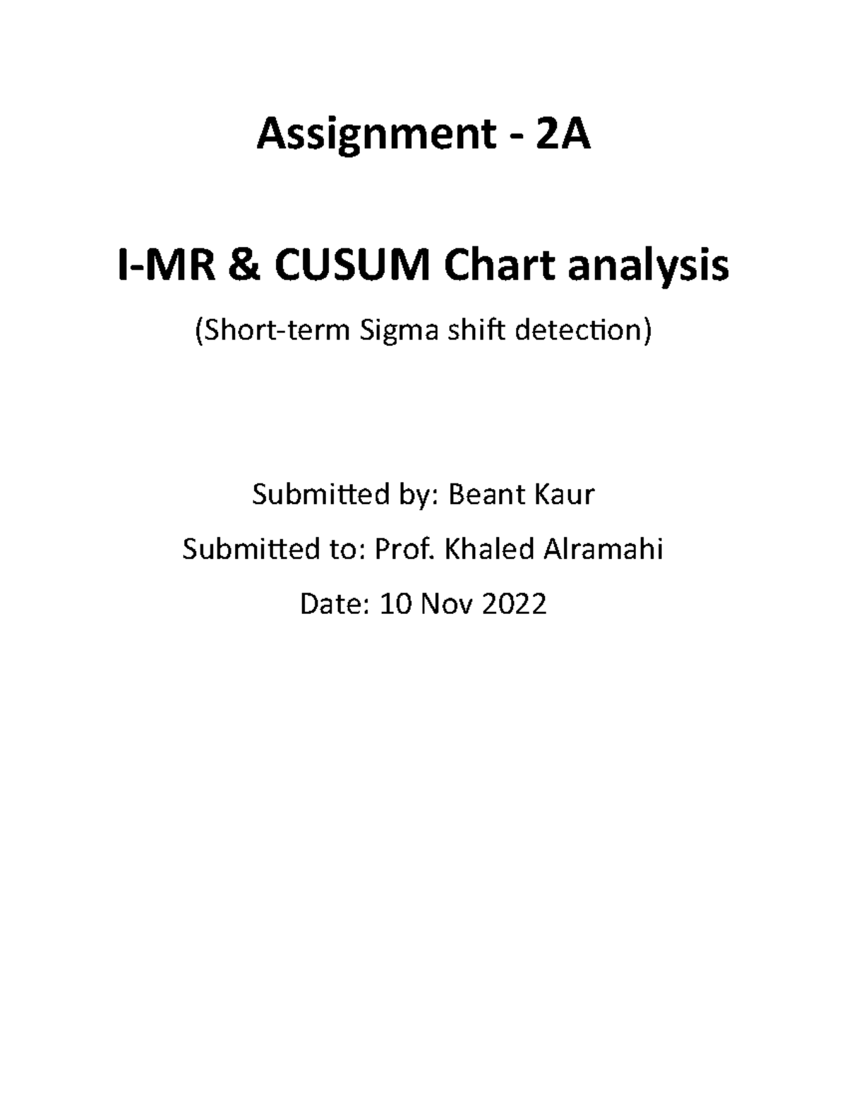 Assignment 2a Assignment 2a I Mr And Cusum Chart Analysis Short Term Sigma Shift Detection 