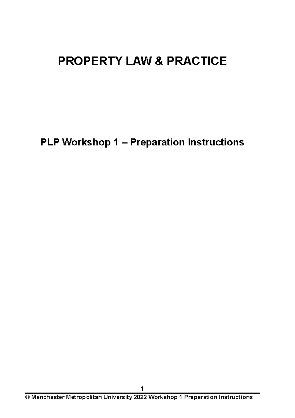 PLP Workshop 1 PART 1 - PROPERTY LAW & PRACTICE PLP Workshop 1 ...