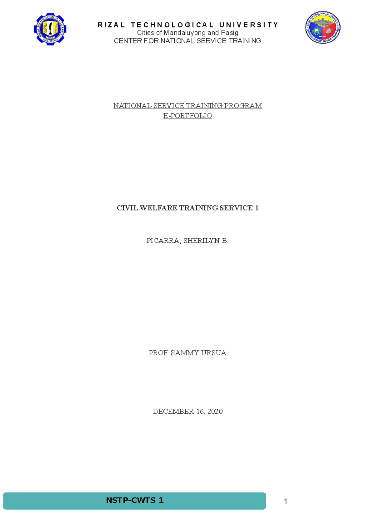 E- Portfolio, Picarra - LECTURES ON P.E - NATIONAL SERVICE TRAINING ...