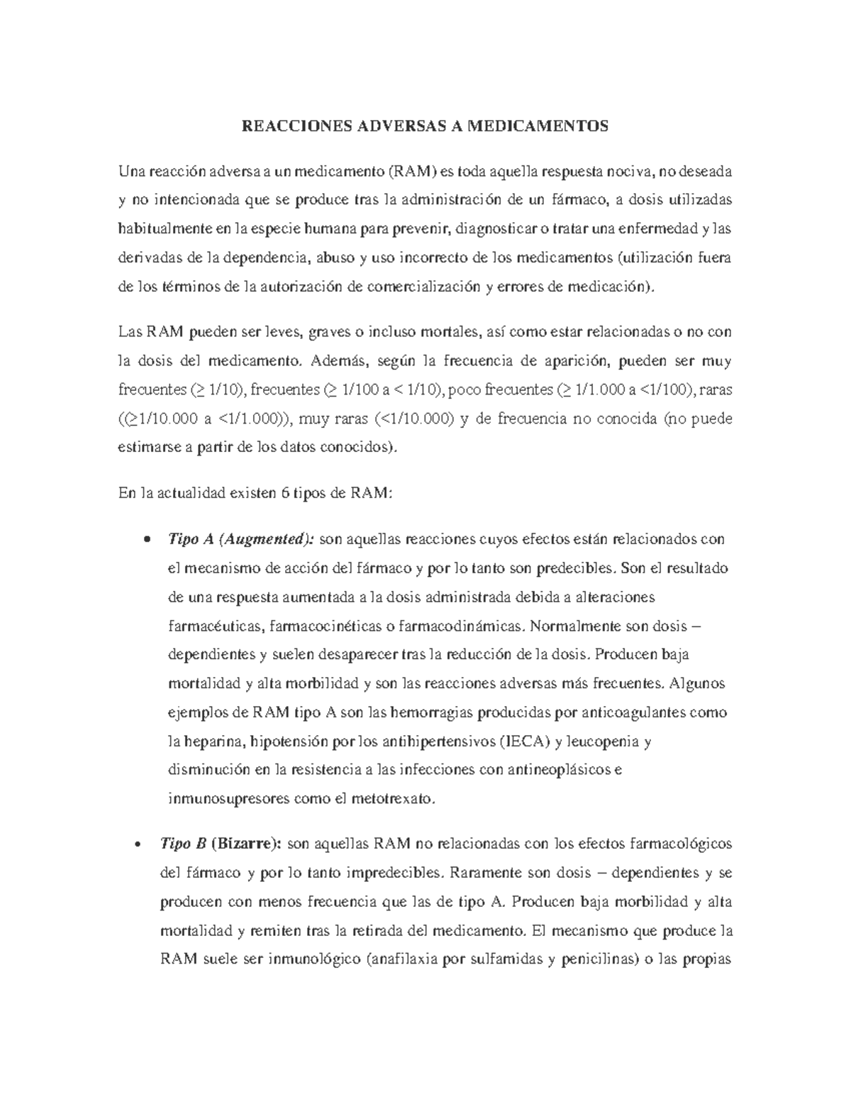 2. Reacciones Adversas A Medicamentos - REACCIONES ADVERSAS A MEDICAMENTOS Una reacción adversa ...