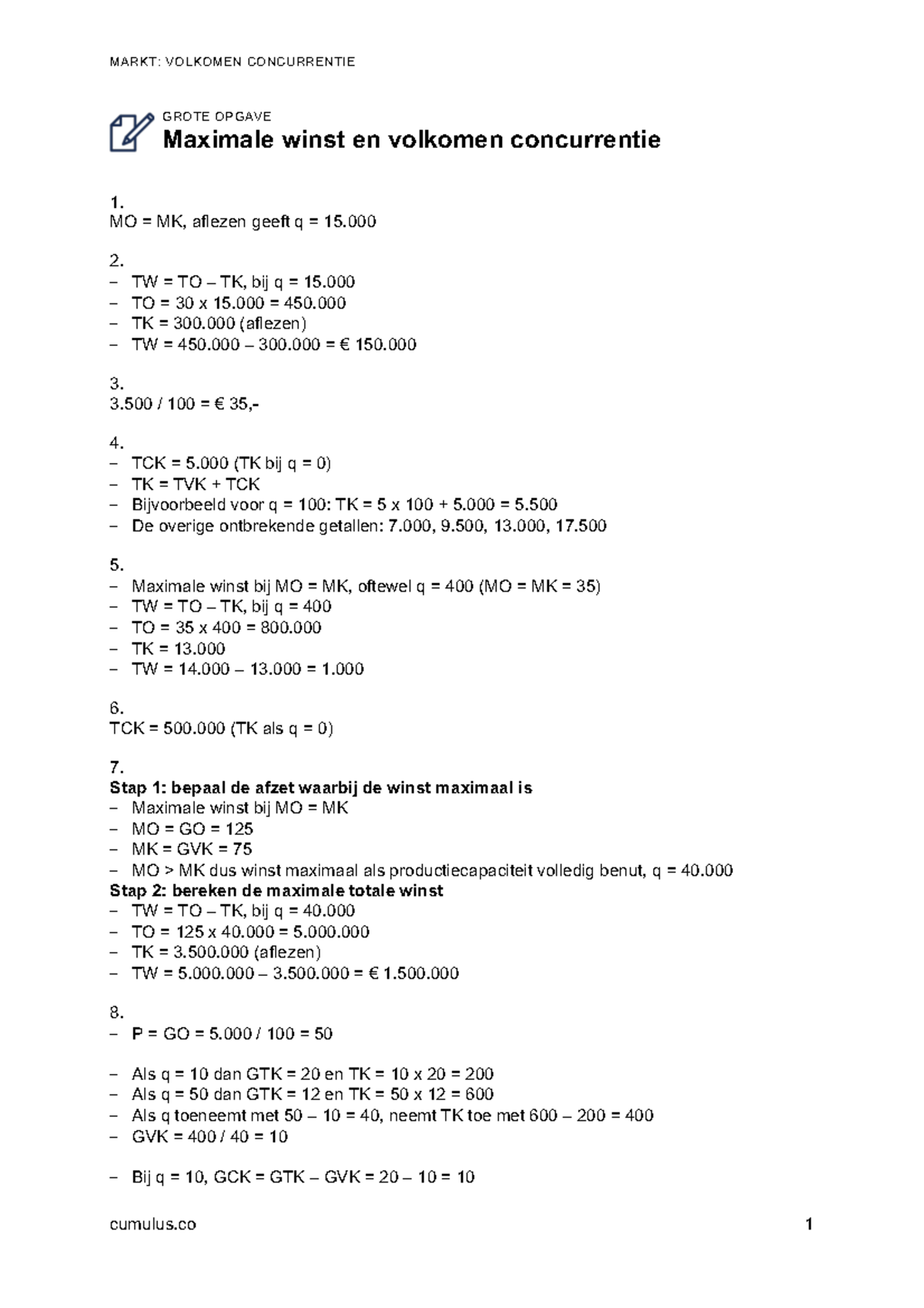 Antwoorden 1444 maximale winst bij volkomen concurrentie 1657286582 ...