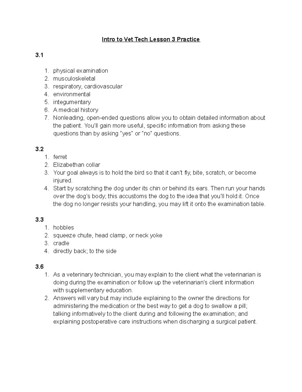 Intro to Vet Tech Lesson 3 Practice - Intro to Vet Tech Lesson 3 ...
