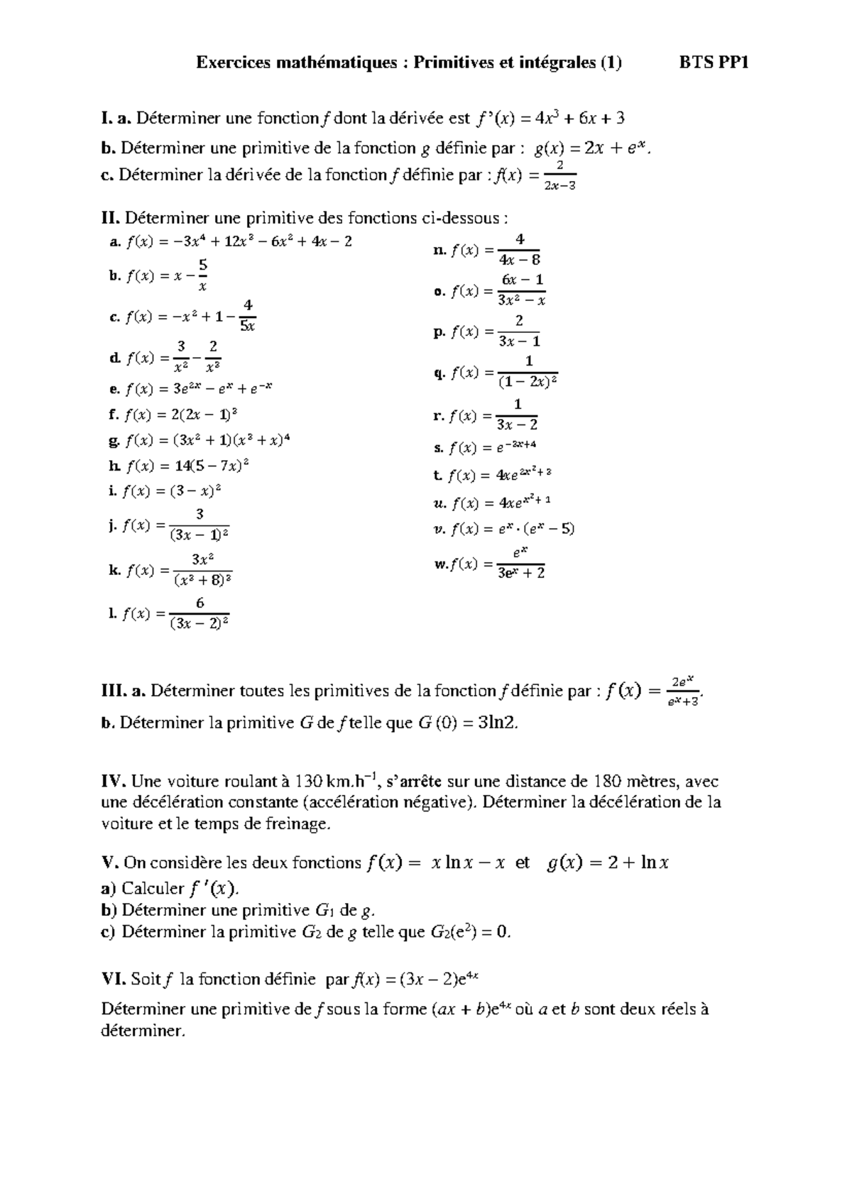 Exercices primitives intégrales - Exercices mathématiques : Primitives ...