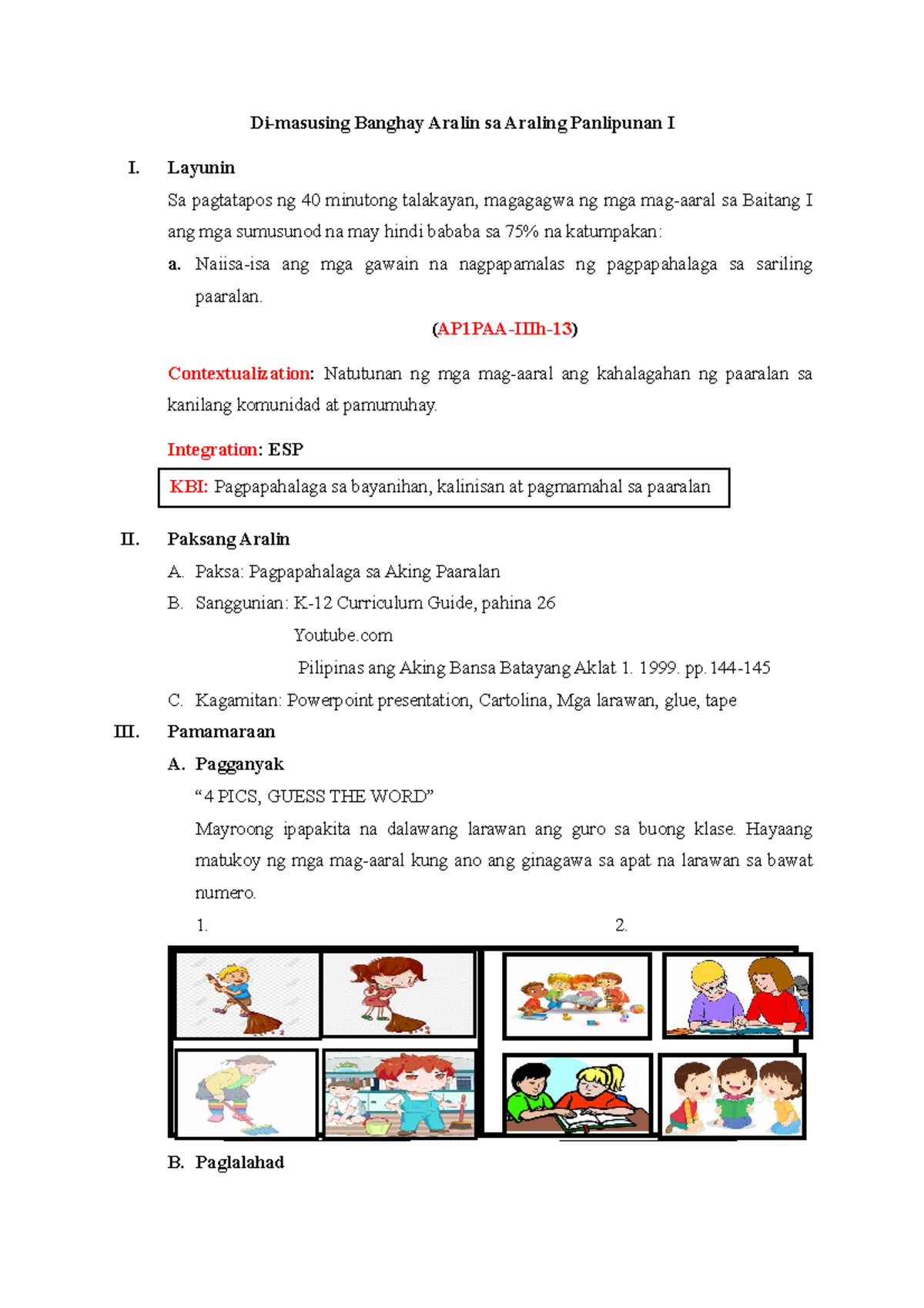 Aral - Lesson plan in araling panlipunan - Di-masusing Banghay Aralin ...