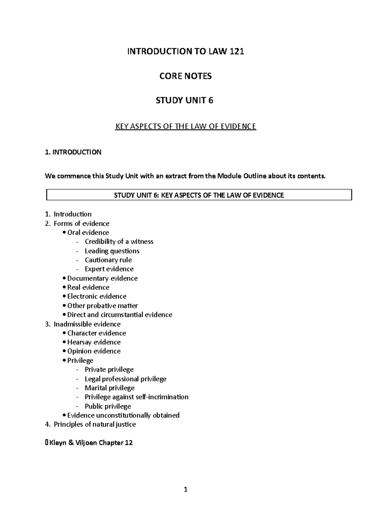 2020 ILL121 CORE Notes Study UNIT 06 Evidence. 21 September ...