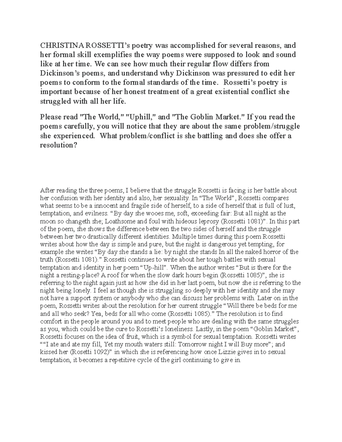 Christina Rossetti - ENGL 2020 herstory. This was for Ms. Kostkowska's ...