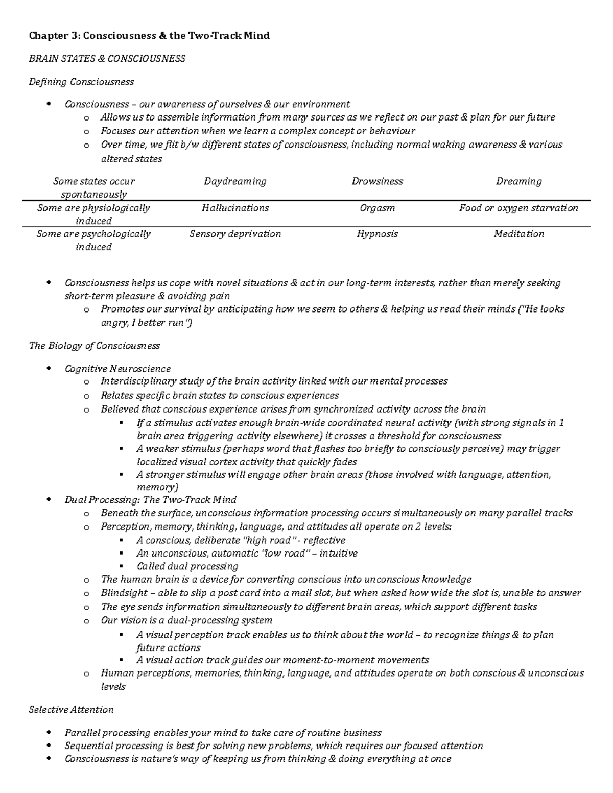 Chapter 3-Consciousness & the Two-Track Mind - Chapter 3: Consciousness ...