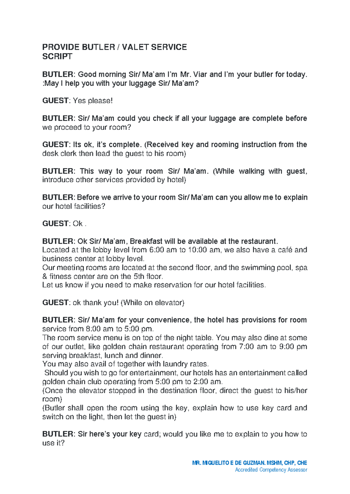 butler script for tourism jnvjffvfvg - MR. MIGUELITO E DE GUZMAN. MSHM ...