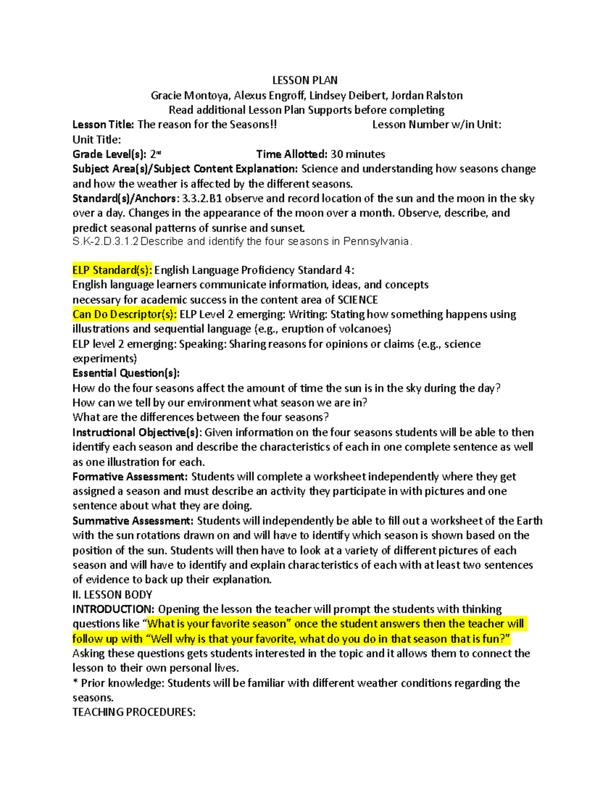 Interactive Lesson Plan - LESSON PLAN Gracie Montoya, Alexus Engroff ...