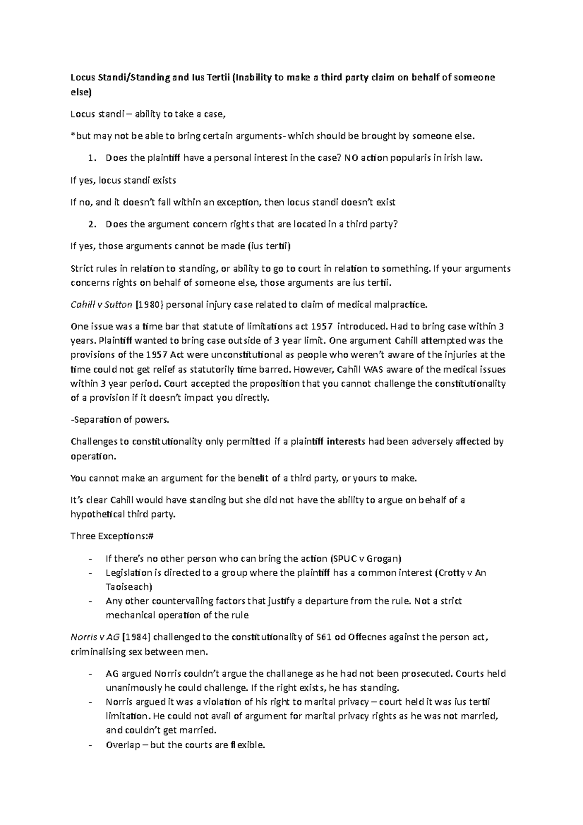 Constitutional Litigation Lecture Notes - Locus Standi/Standing and Ius ...