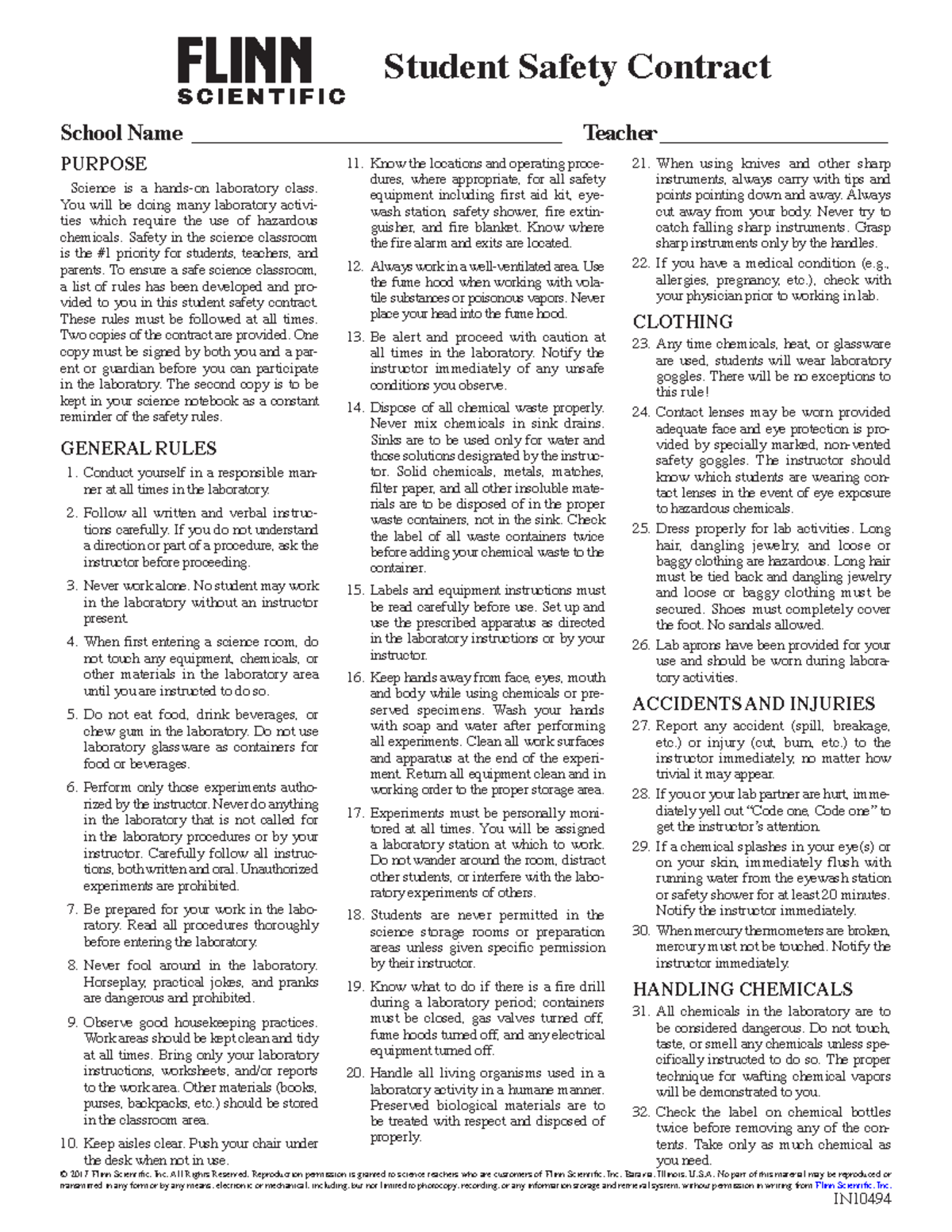 Lab Safety Contract - PURPOSE Science is a hands-on laboratory class ...