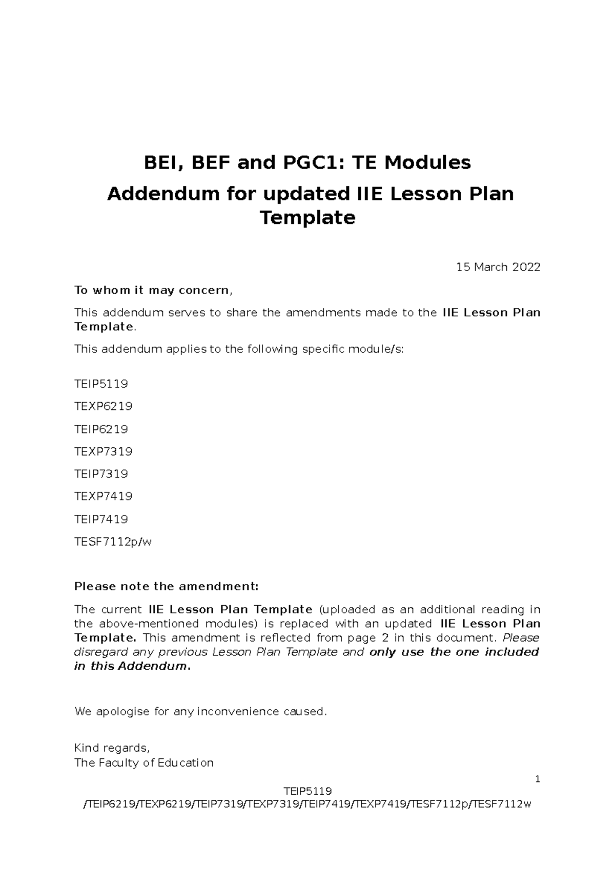 Addendum to the IIE Lesson Plan Template March 2022 (1) - BEI, BEF and ...