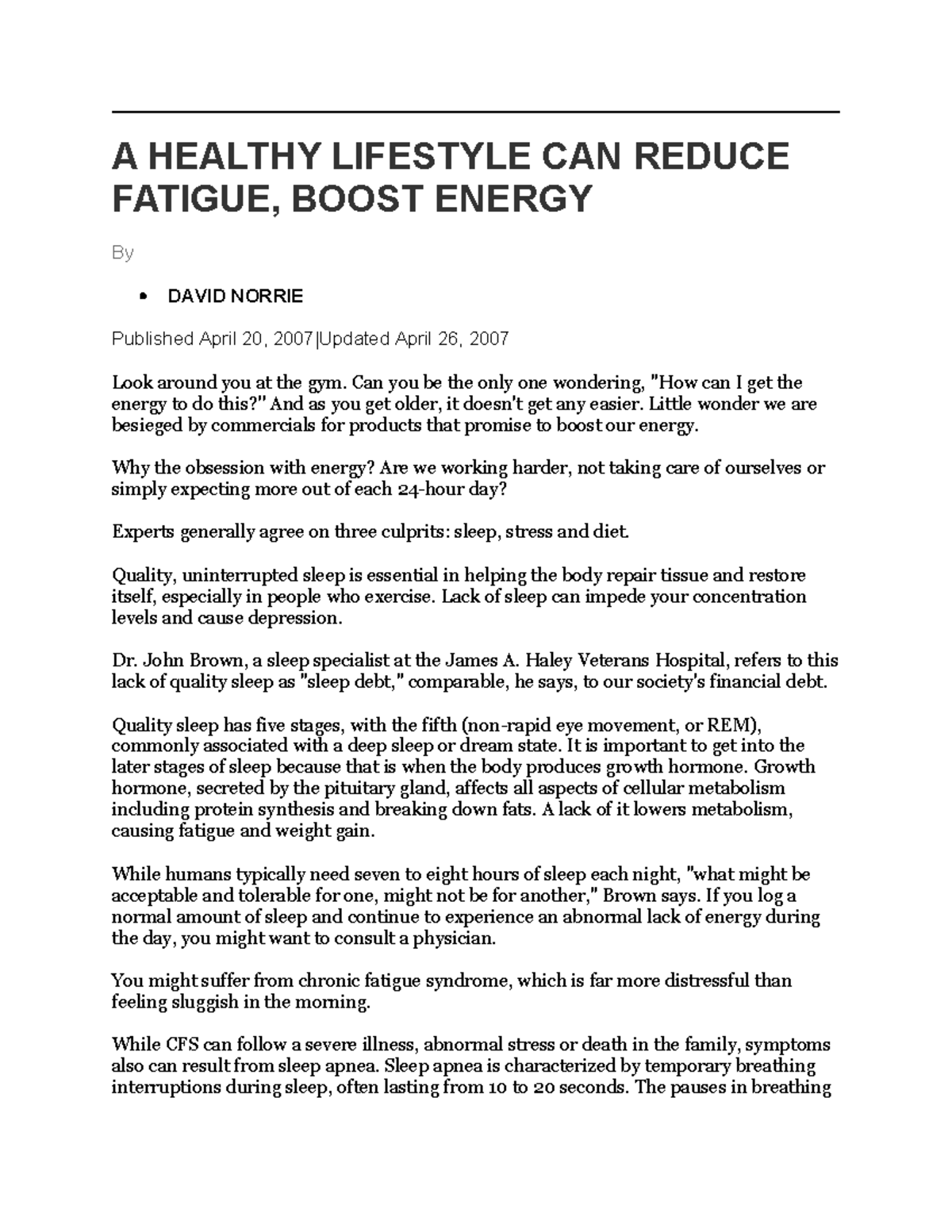 A Healthy Lifestyle CAN Reduce Fatigue - A HEALTHY LIFESTYLE CAN REDUCE ...