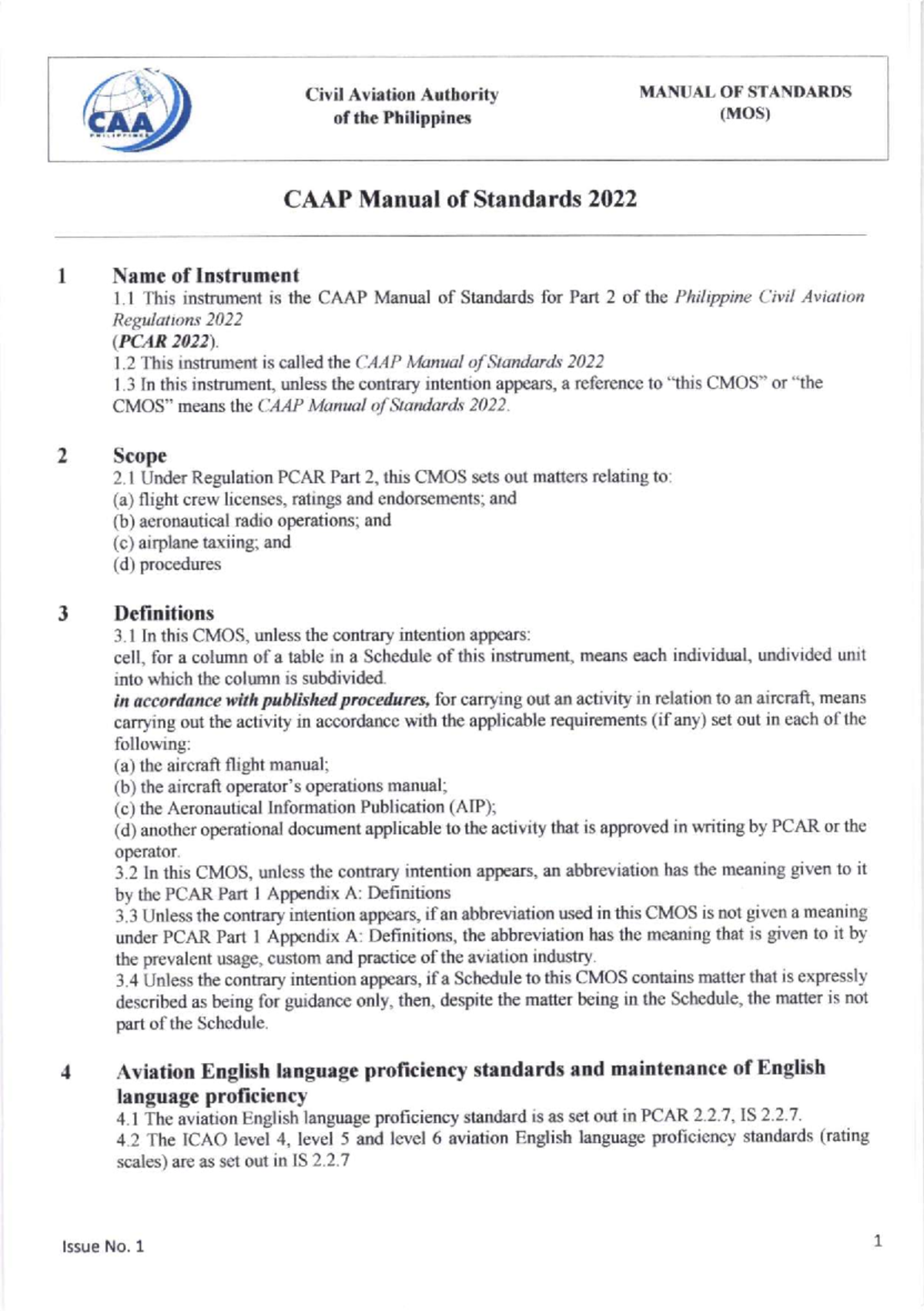 CAAP Manual of Standards 2022 - @ Civil Aviation Authority of the ...