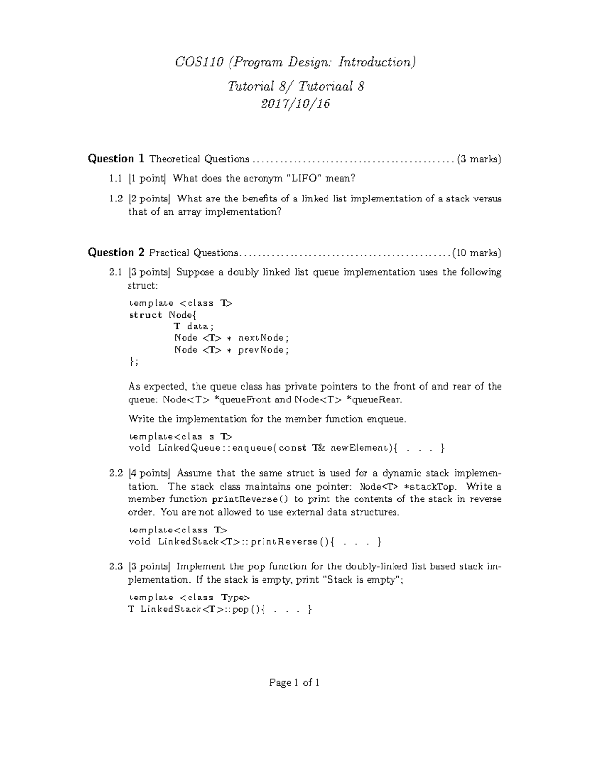 Tutorial 8 (Mon - Fri) - COS110 (Program Design: Introduction) Tutorial 8/ Tutoriaal 8 2017/10 ...