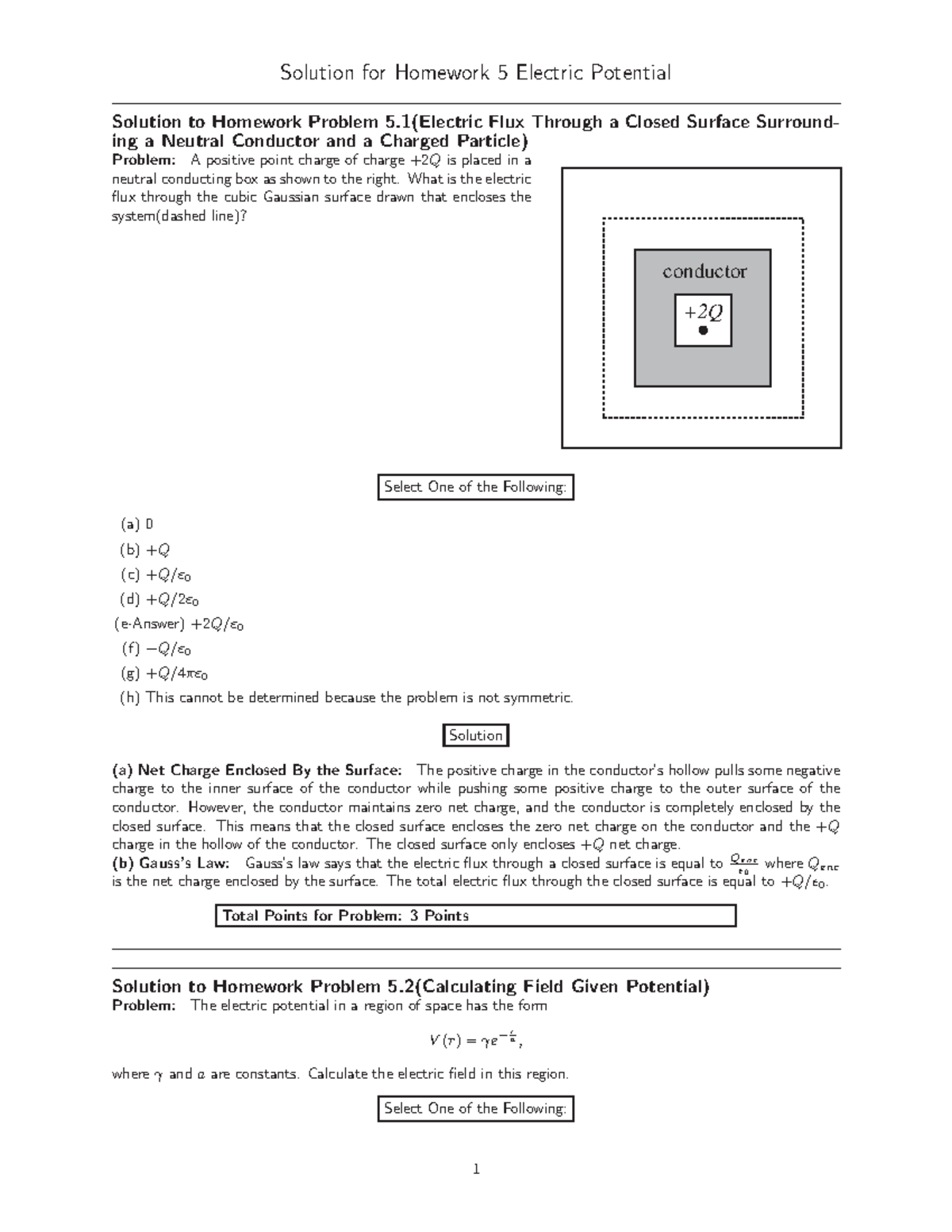 Homework-5-sln - Electric Potential - Solution for Homework 5 Electric ...