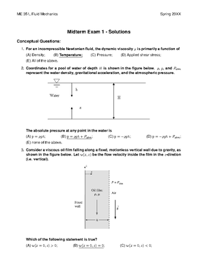 Fluid Dynamics 20XX Exam 1 v.2 Solutions - Midterm Exam 1 - Solutions Conceptual Questions: For ...