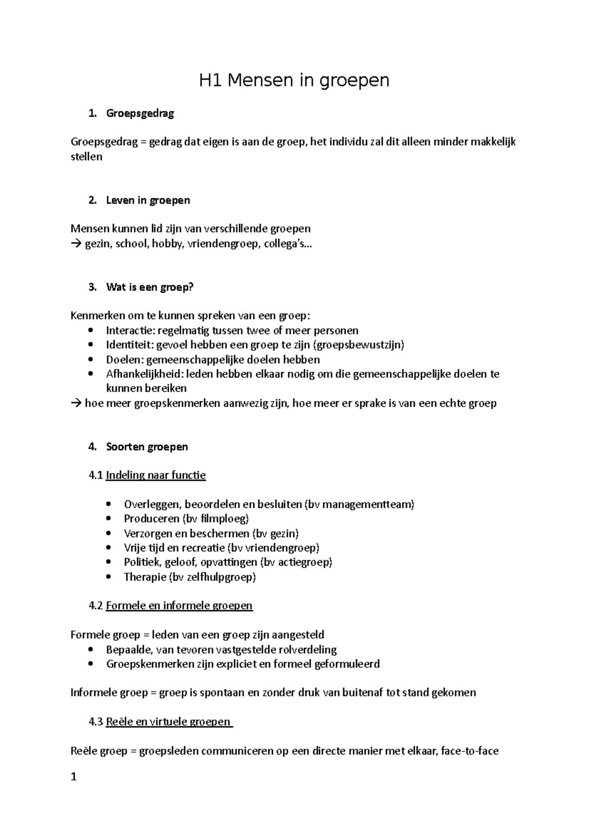 Samenvatting groepsdynamica - H1 Mensen in groepen Groepsgedrag ...