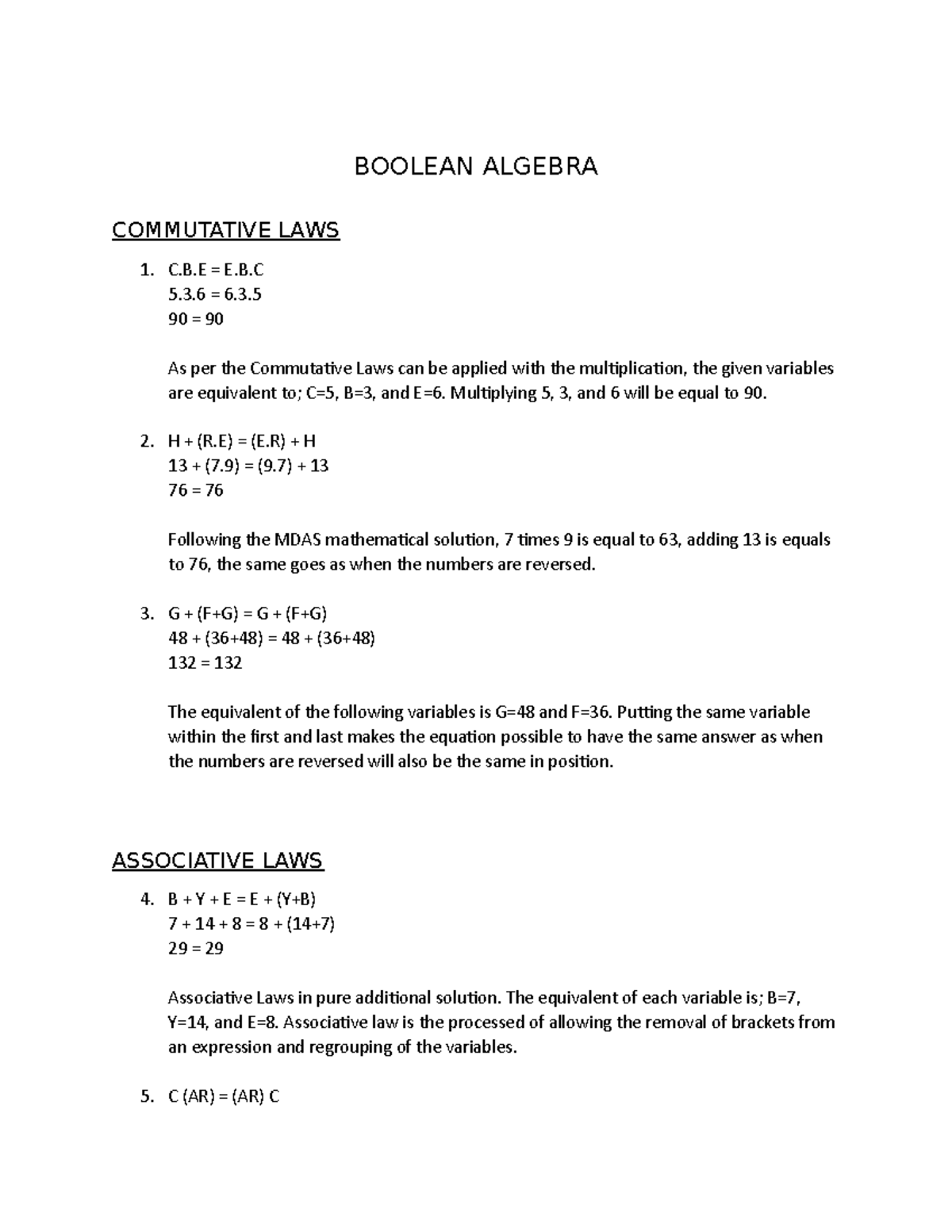 Boolean Algebra - Sample with Instruction - BOOLEAN ALGEBRA COMMUTATIVE ...