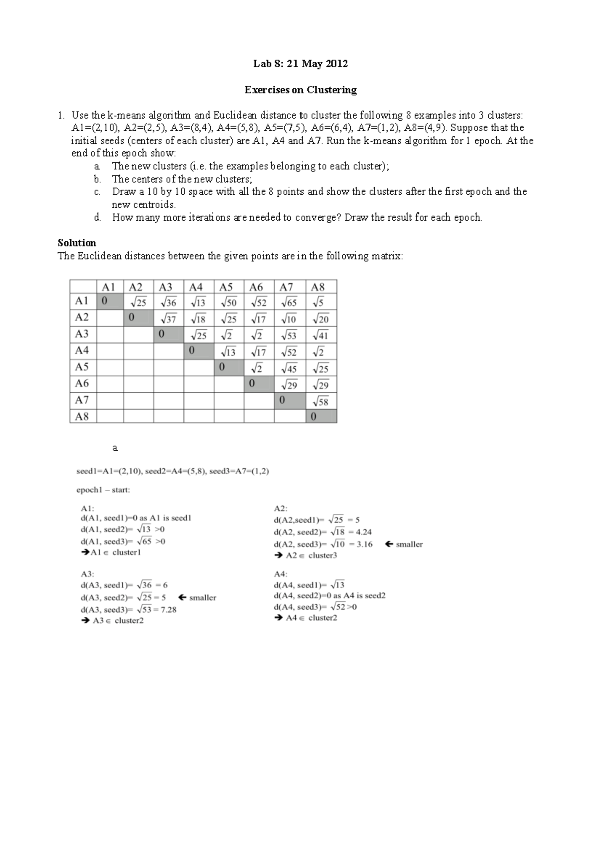 ML TEST Solution - Lab 8: 21 May 2012 Exercises on Clustering Use the k ...