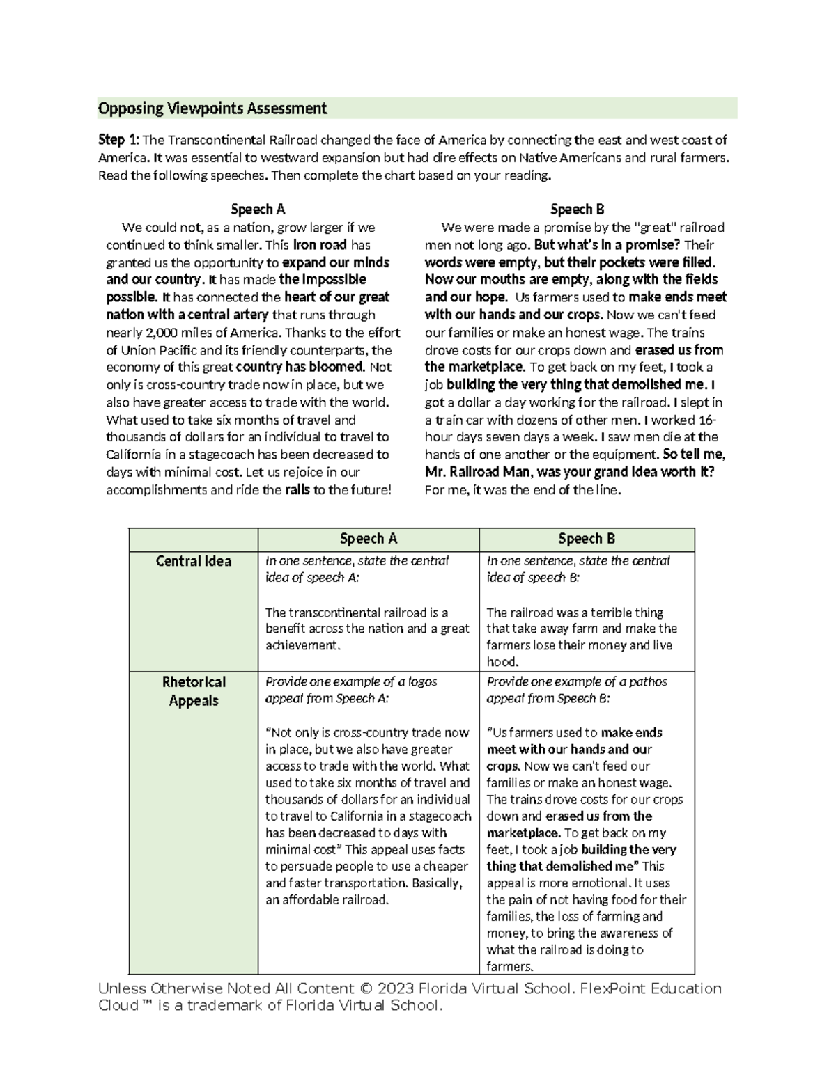 Opposing viewpoints assessment - Opposing Viewpoints Assessment Step 1 ...