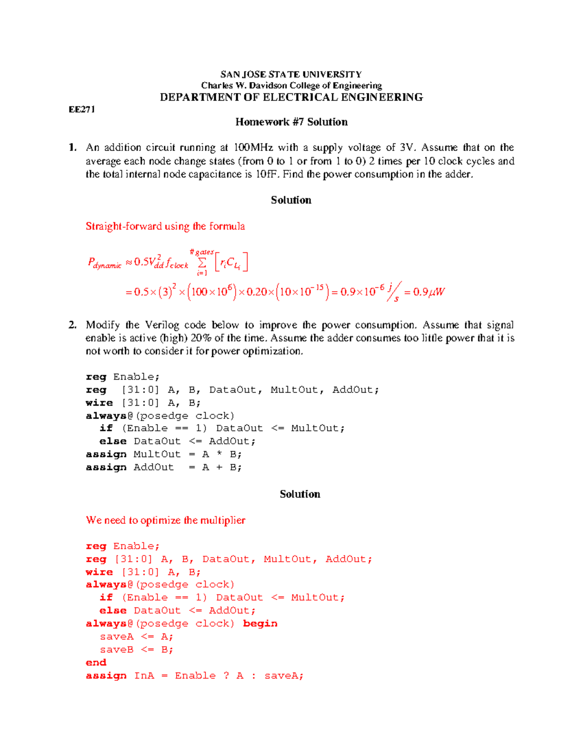 271hw7 sol - Mandatory assignment solution - SAN JOSE STATE UNIVERSITY ...