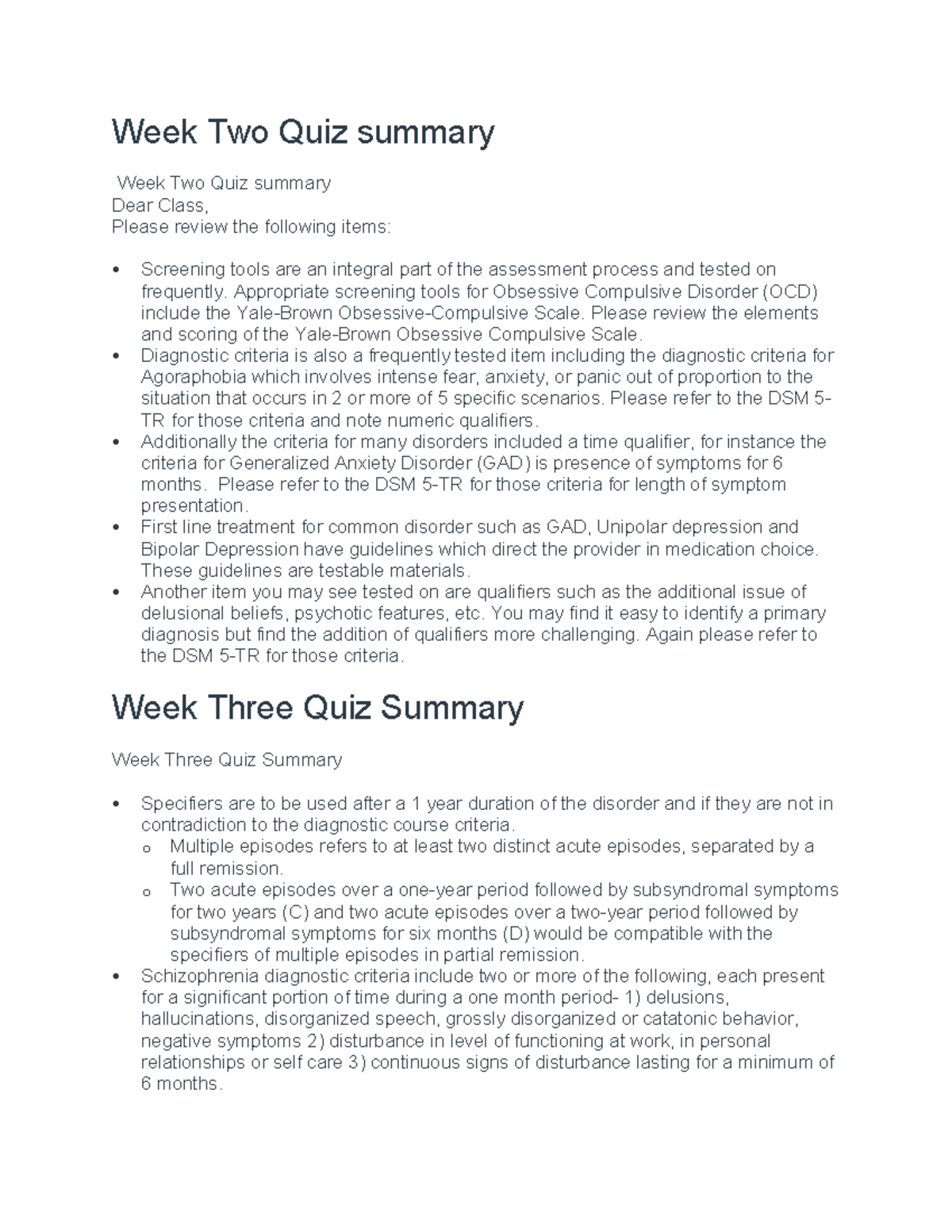 Nr 547 Chamberlain Week 2 And 3 Quiz Summary Week Two Quiz Summary Week Two Quiz Summary Dear