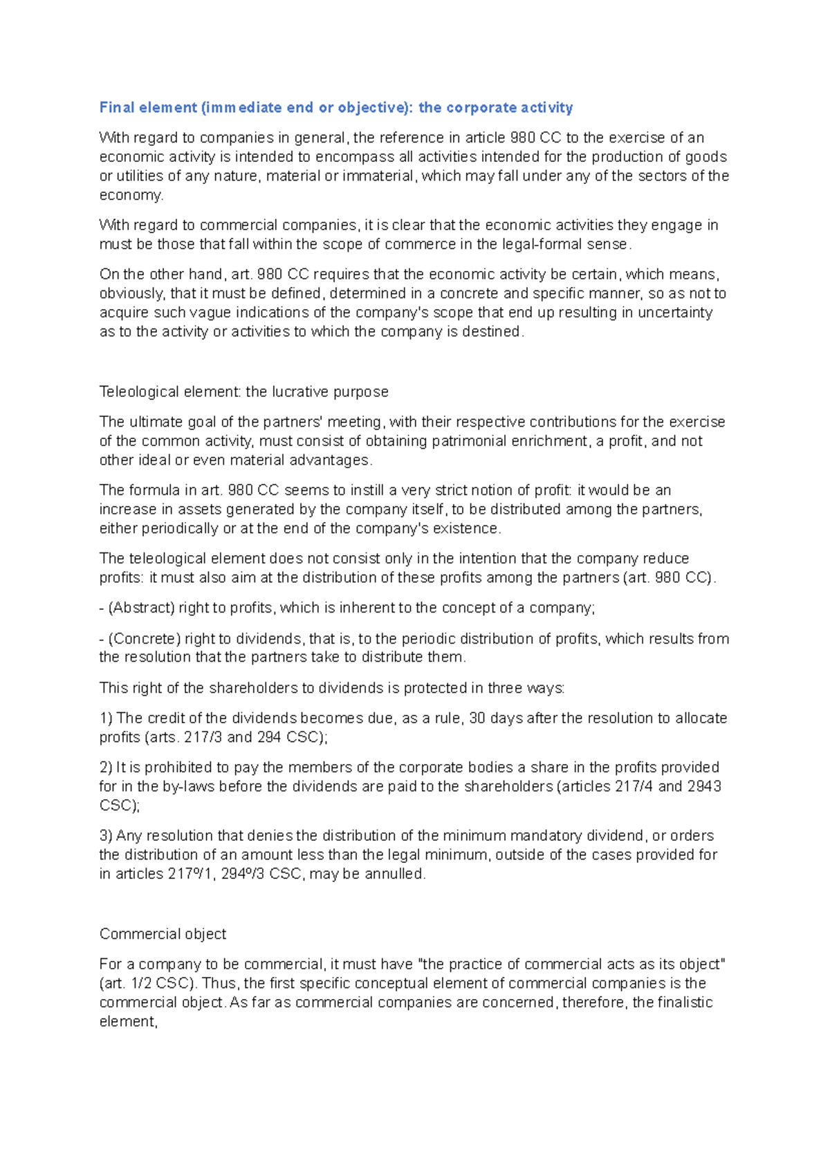 Final element (immediate end or objective the corporate activity 7 ...