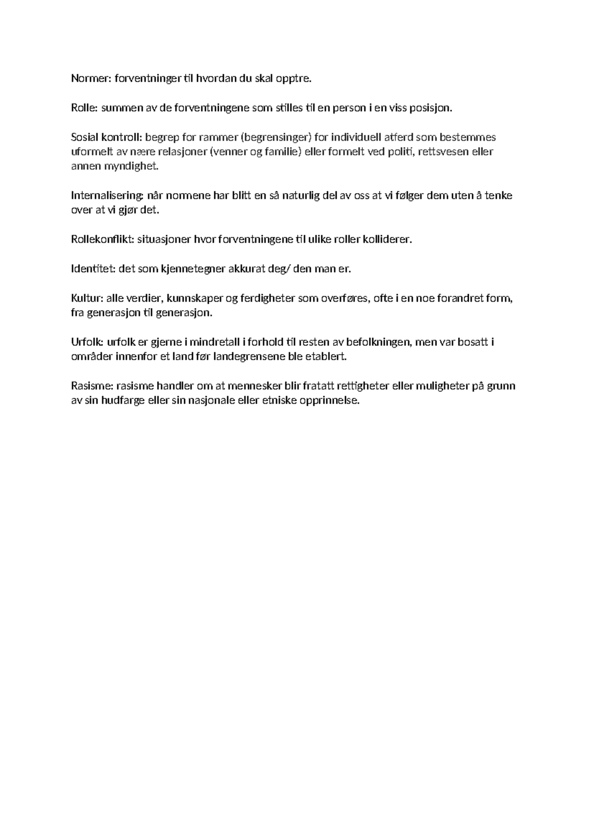 Begrep - Normer: forventninger til hvordan du skal opptre. Rolle ...