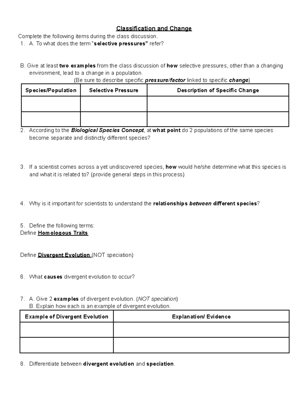 Classification and Change - Classification and Change Complete the ...