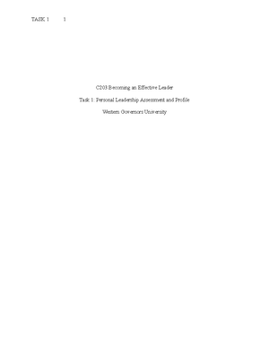 C203 Task 1 - C203 Task 1 Personal Leadership Assessment Western ...