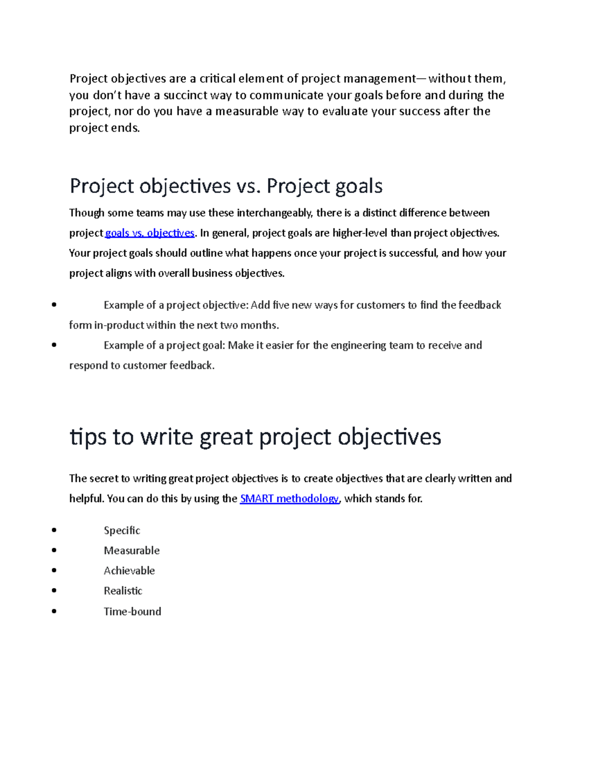 Project objectives are a critical element of - Project objectives vs ...