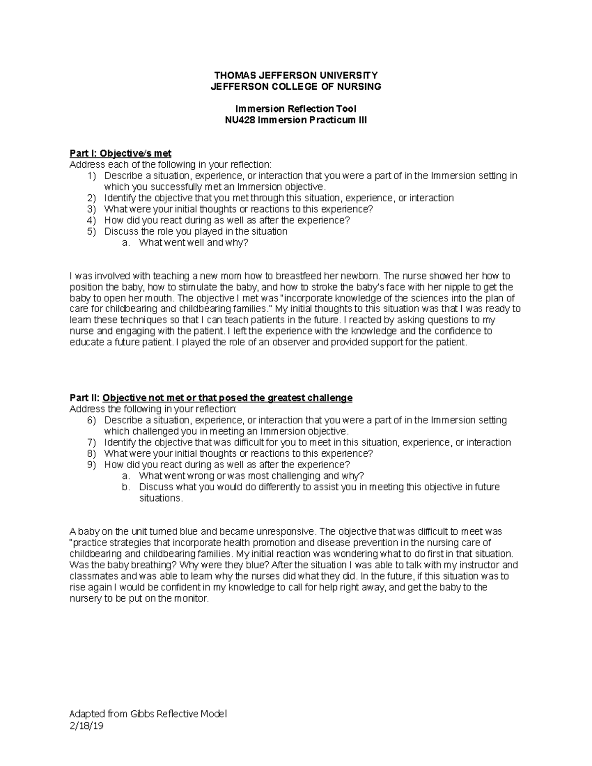 9:20 Immersion Reflection Tool - THOMAS JEFFERSON UNIVERSITY JEFFERSON ...