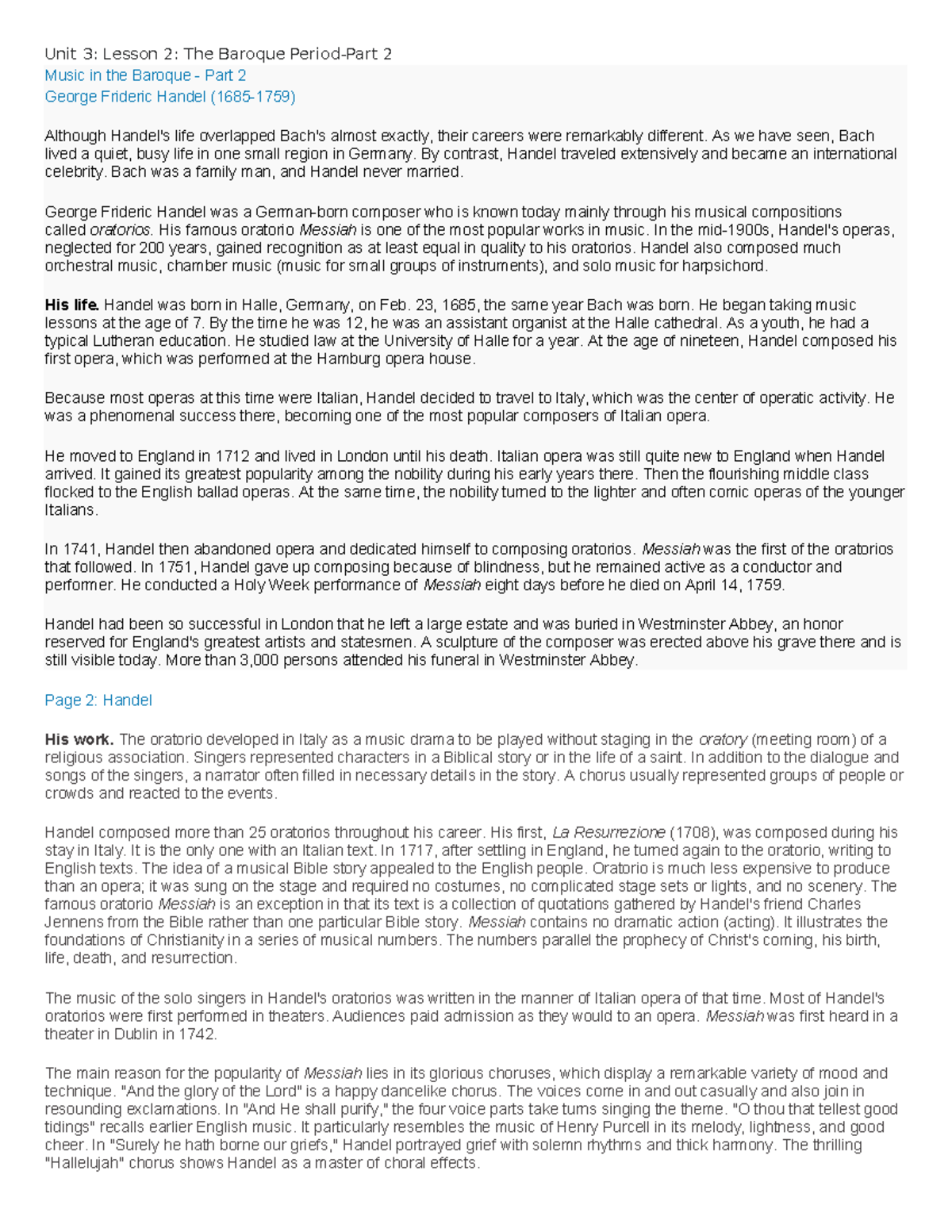 Unit 3- lesson 2 - Online Lecture Notes - Unit 3: Lesson 2: The Baroque ...