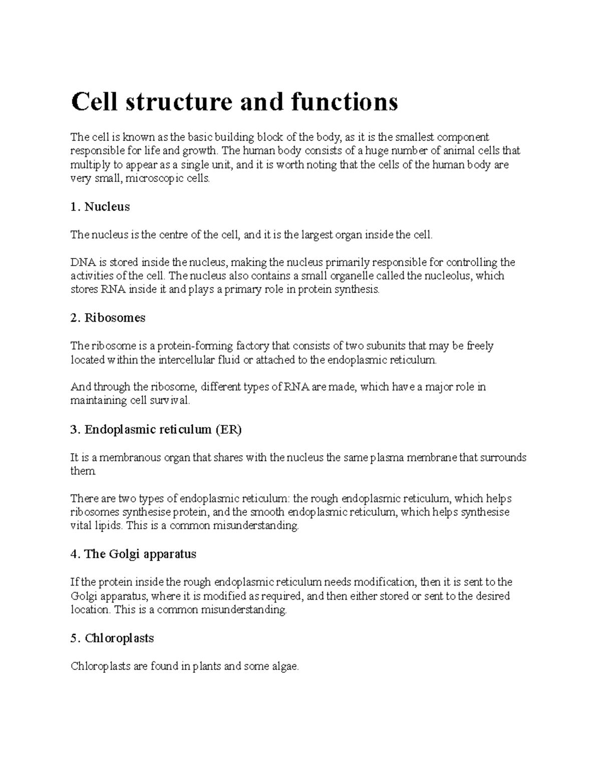 Cell structure and functions - The human body consists of a huge number ...