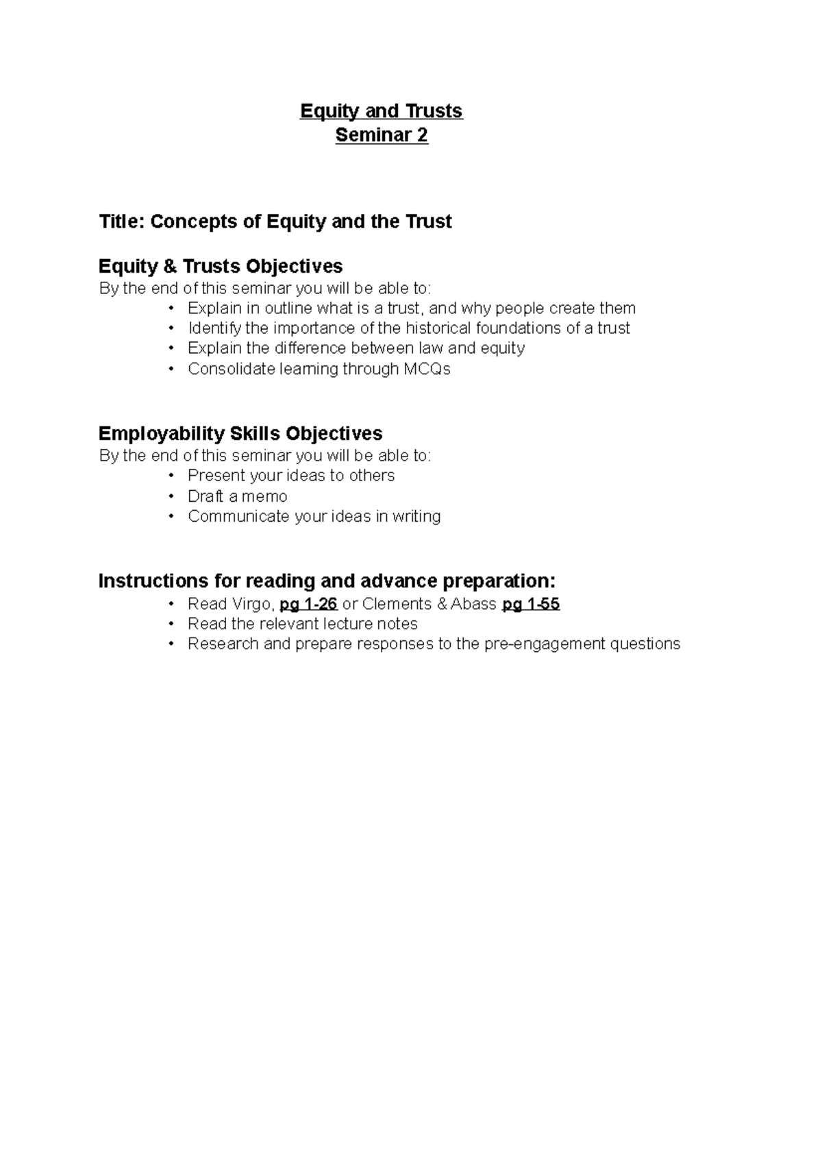 Equity and Trusts 2 - seminar - Equity and Trusts Seminar 2 Title ...