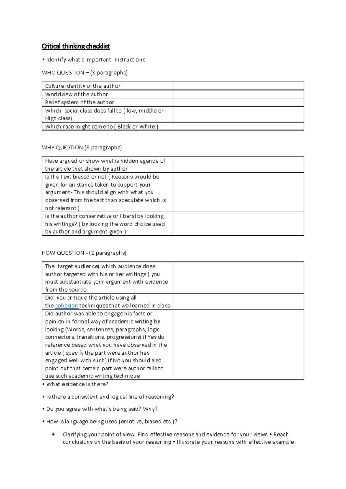 Critical thinking checklist( pdf) - Critical thinking checklist ...