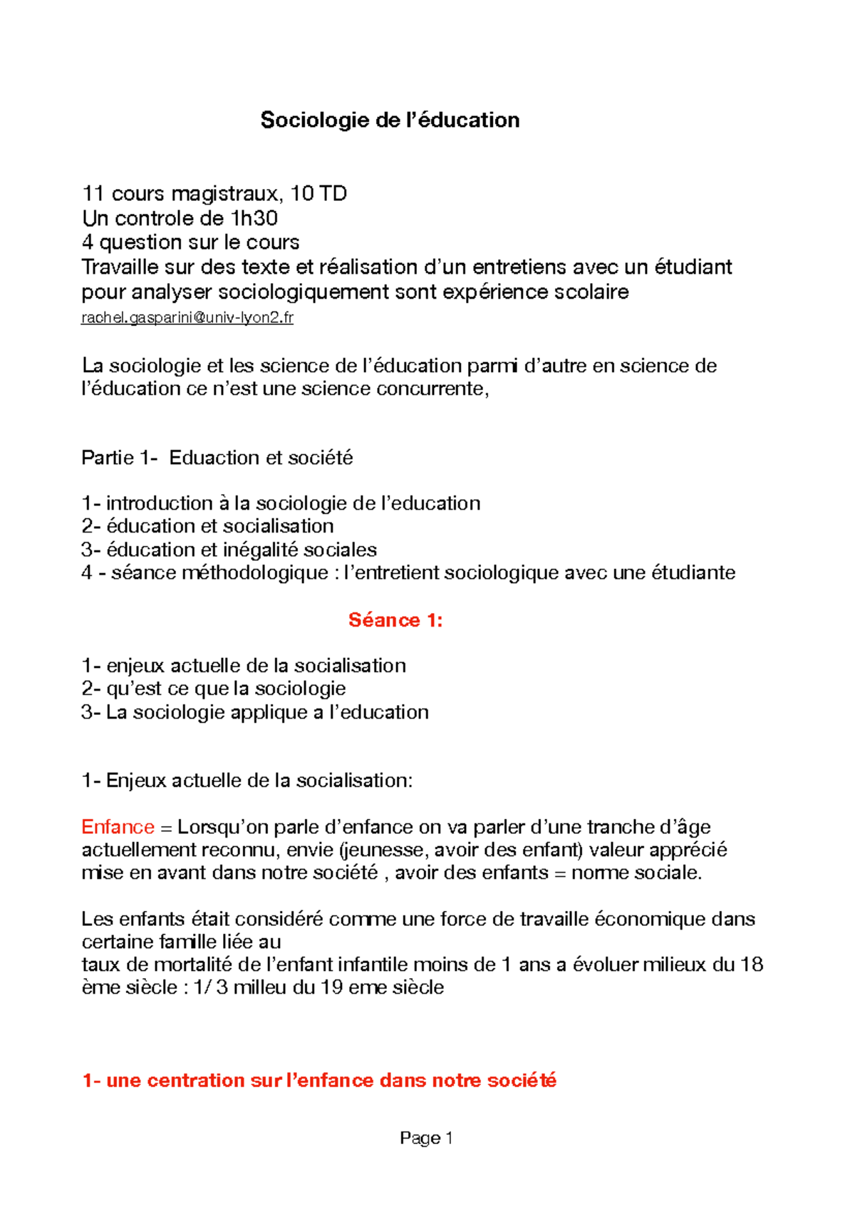 Socio seance 1 à 7 - Sociologie de l’éducation 11 cours magistraux, 10 TD Un controle de 1h 4 ...