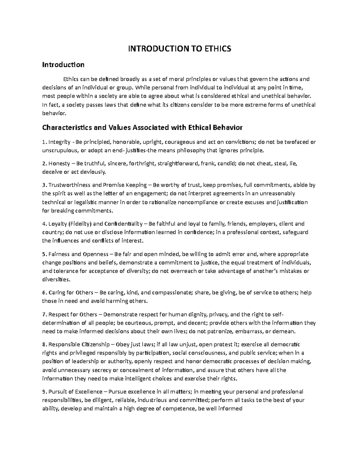 Introduction-TO- Ethics - INTRODUCTION TO ETHICS Introduction Ethics ...