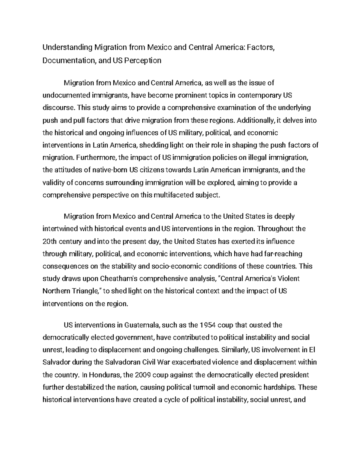 Final Essay - Understanding Migration from Mexico and Central America ...