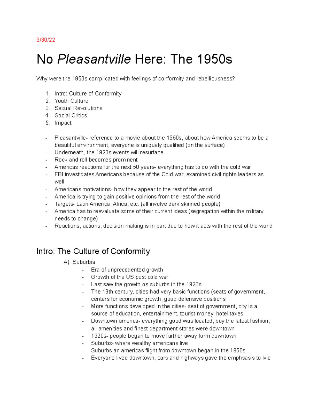 The 1950s, Culture of Conformity, Youth Revolution, Sexual Revolutions ...