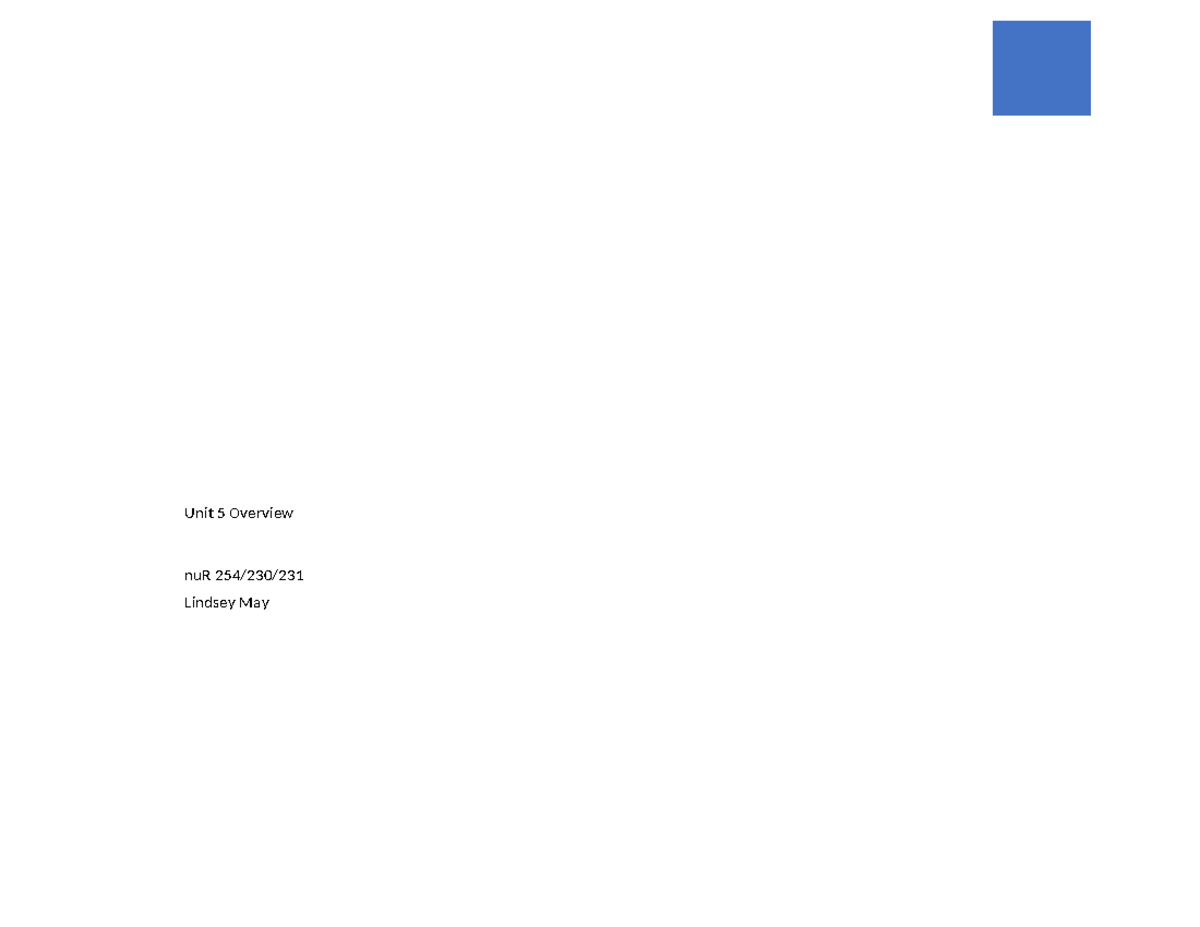 Unit 5 Weekly Overview Packet - Unit 5 Overview nuR 254/230/ Lindsey ...