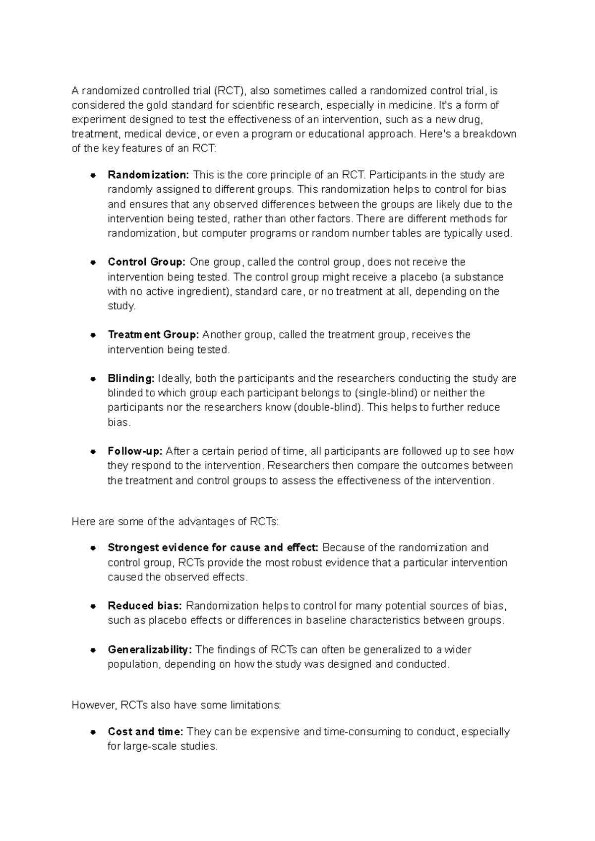 RCT notes - A randomized controlled trial (RCT), also sometimes called ...