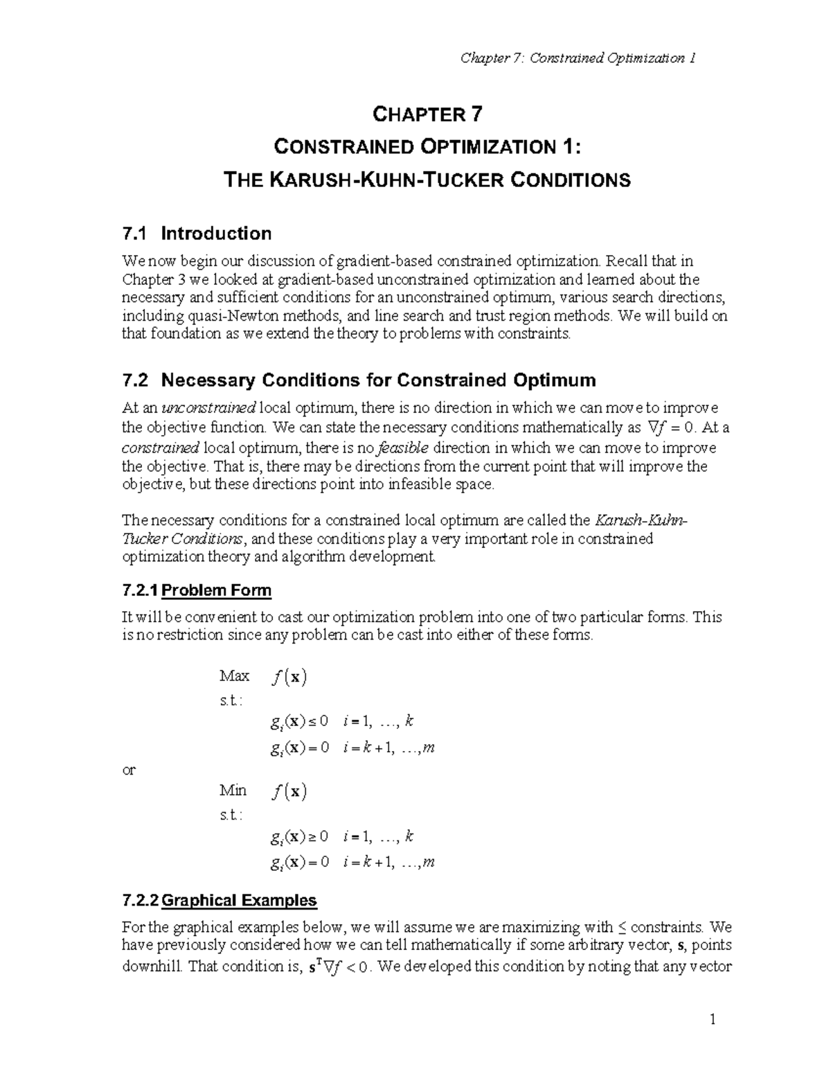 Chap7 constrained opt KKT v2 - CHAPTER 7 CONSTRAINED OPTIMIZATION 1: THE KARUSH-KUHN-TUCKER ...